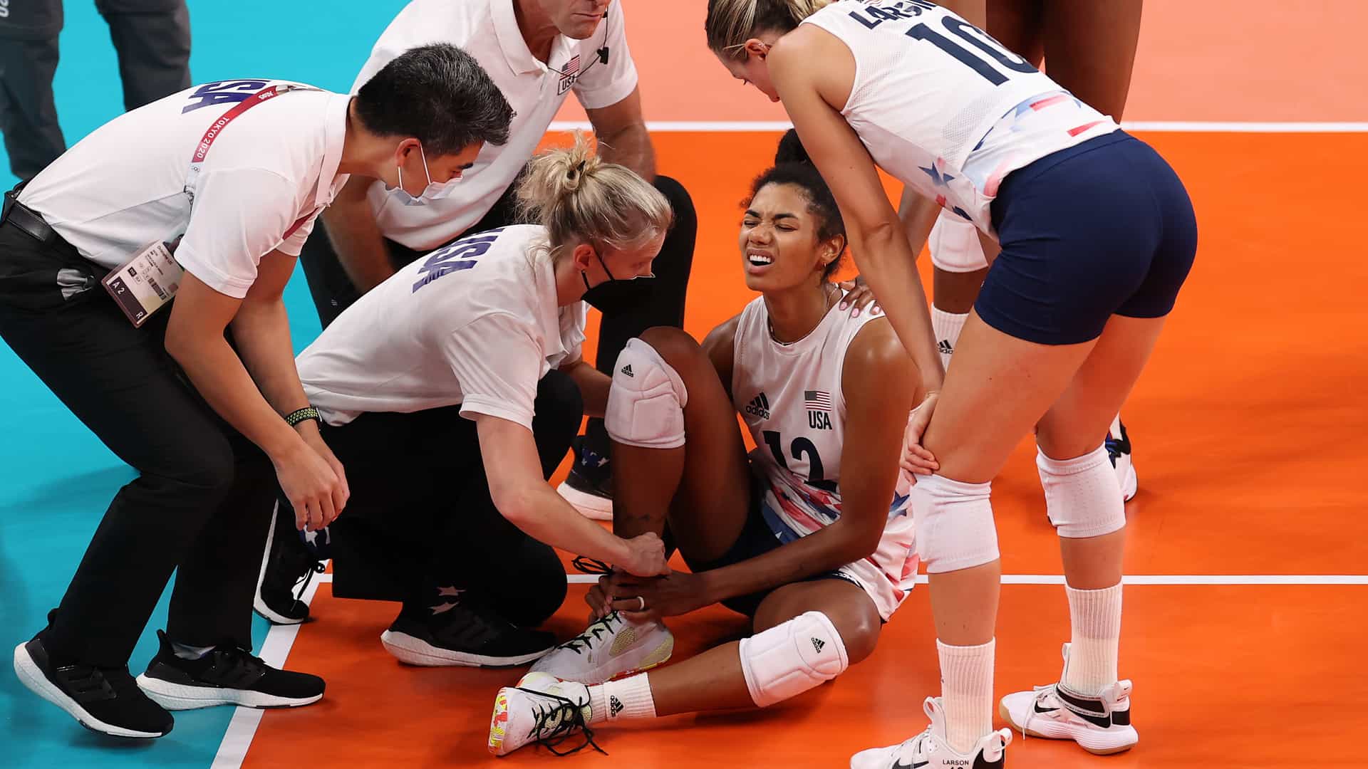 USA volleyball star Jordan Thompson rolls ankle, exits vs ROC | NBC ...