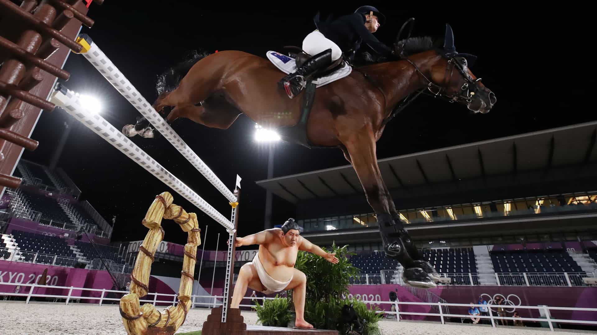 Spooky sumo display may be making some Olympic horses jumpy | NBC Olympics
