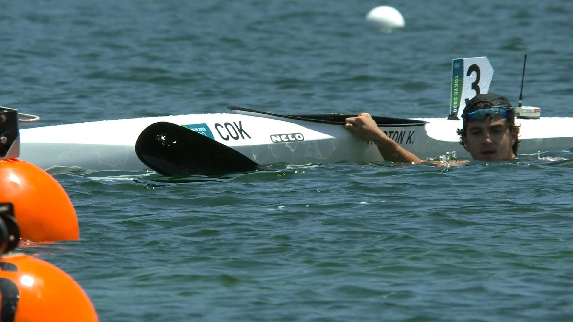 Capsized kayak leaves sprinter splashing at starting line | NBC Olympics